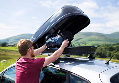 Package deal: Hapro Roady 3300 rear-opening, black, box and bars.